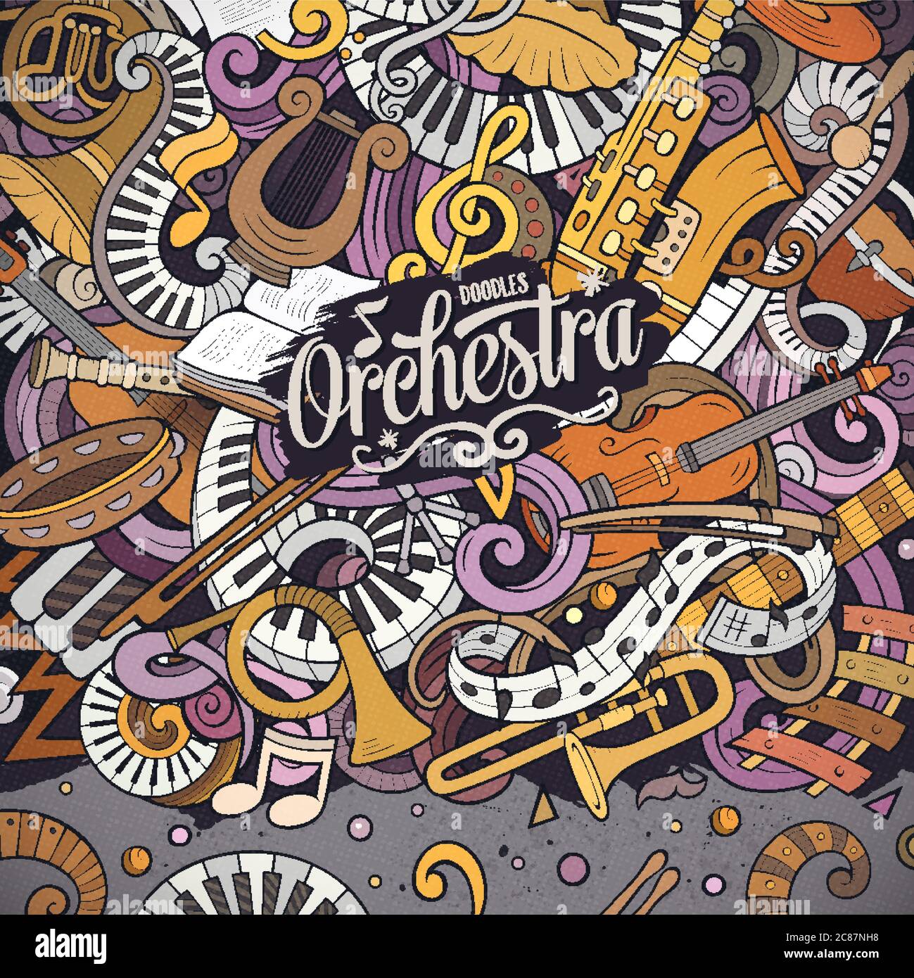Cartoon vector doodles Classic music frame. Bright colors musical ...