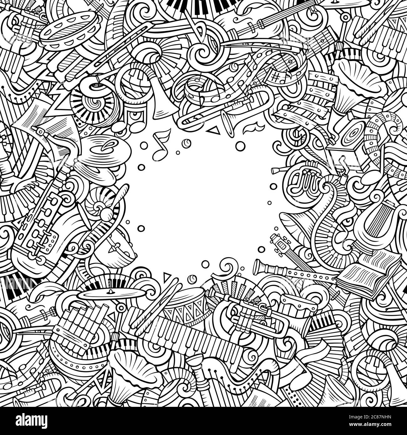 Cartoon vector doodles Classic music frame.Line art musical border ...