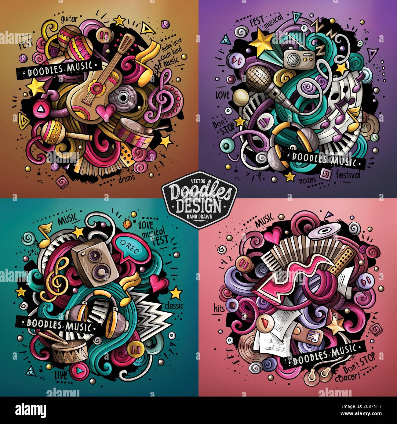 Music cartoon vector doodle illustration. Colorful detailed designs ...