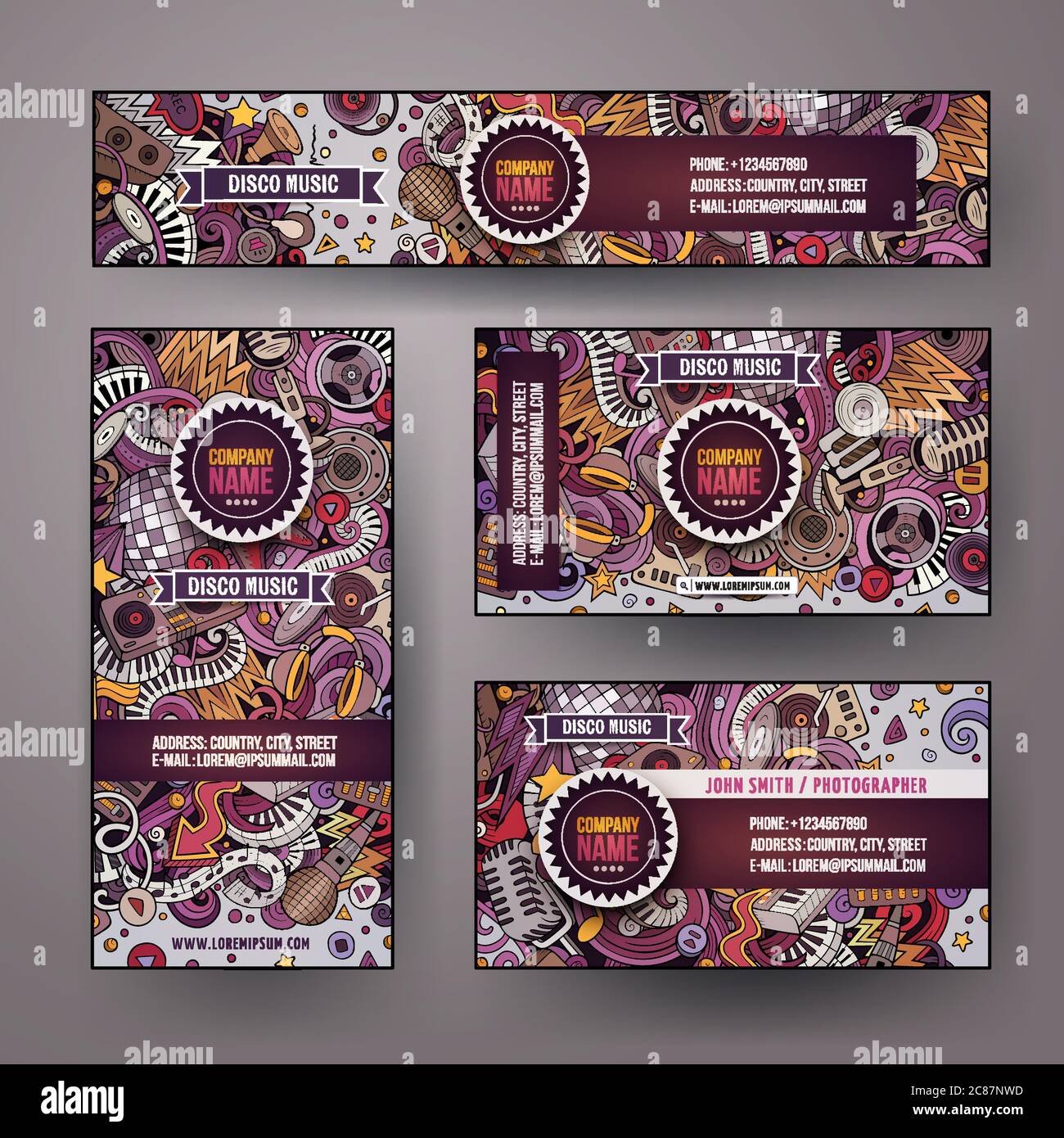 Corporate Identity vector templates set design with doodles Disco music ...
