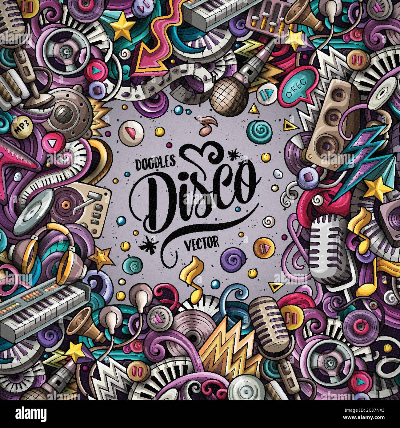 Cartoon vector doodles Disco music frame Stock Vector Image & Art - Alamy