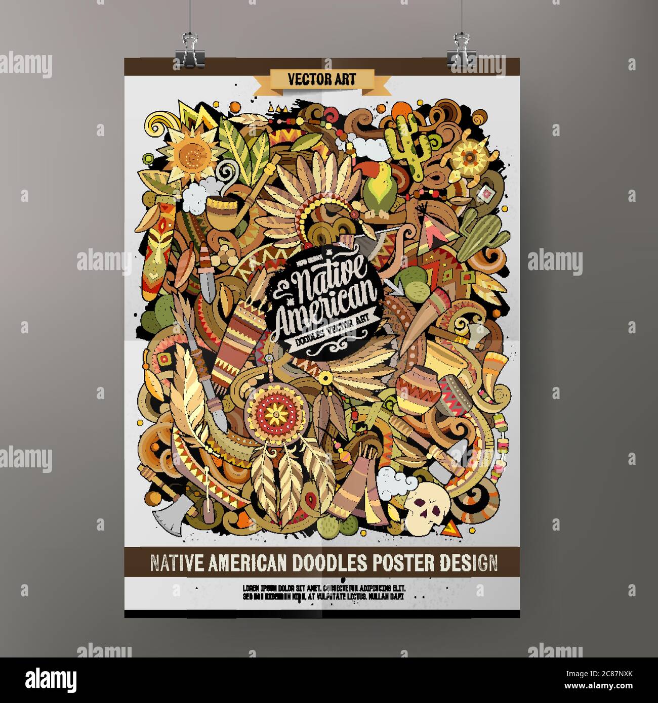 Cartoon colorful hand drawn doodles Native American poster Stock Vector ...