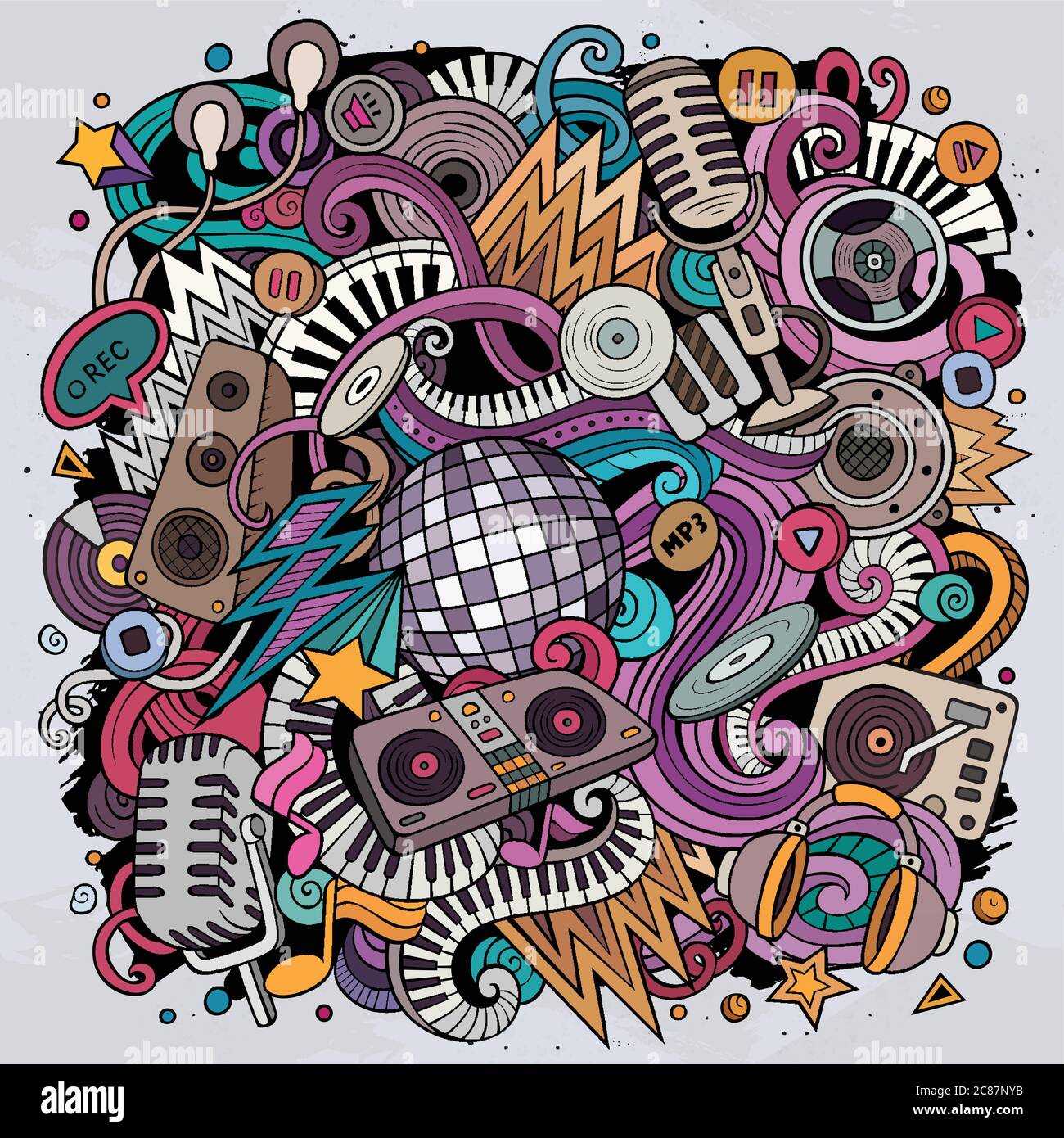 Cartoon vector doodles Disco music illustration Stock Vector Image ...