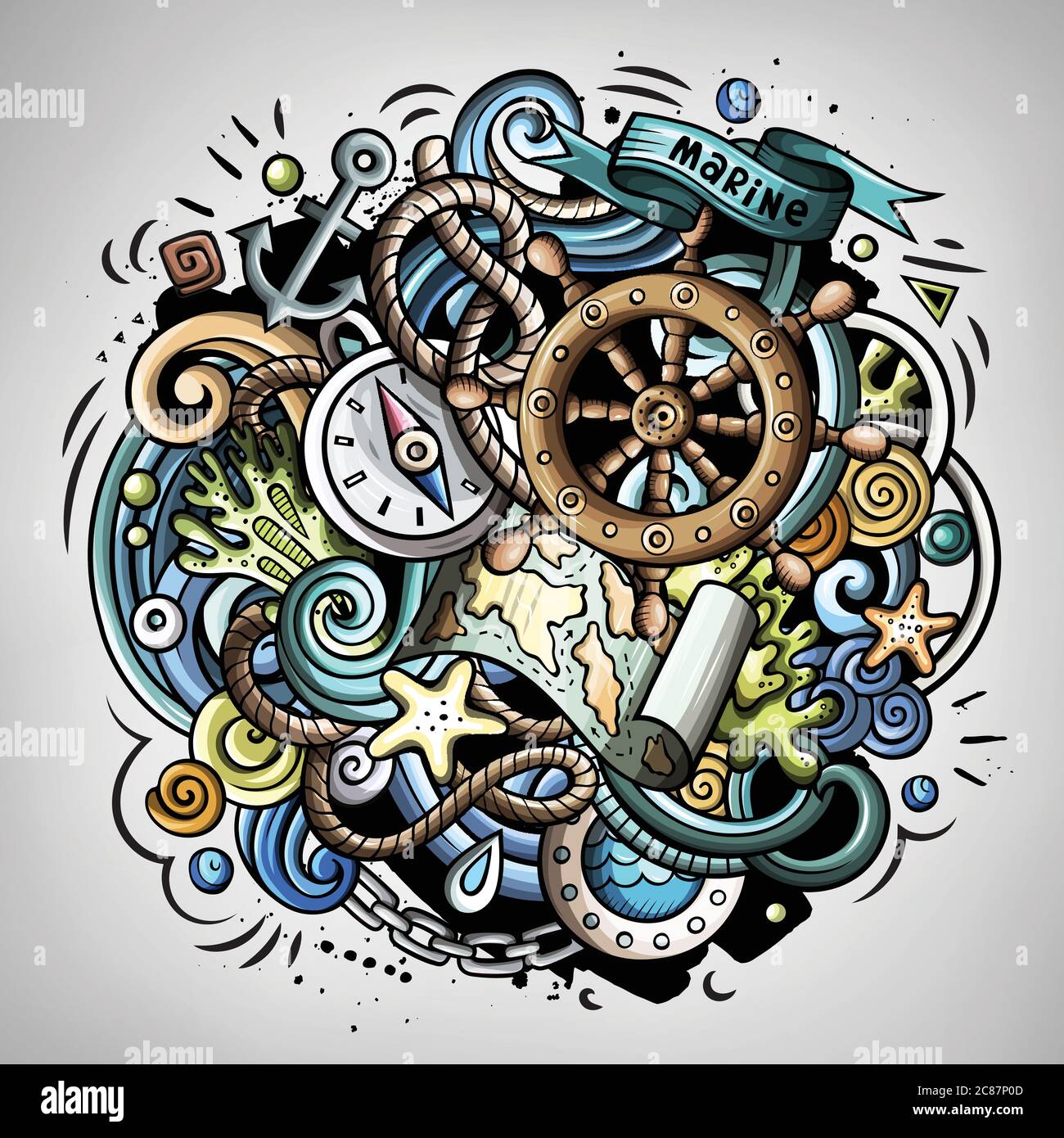 Nautical cartoon vector doodle illustration Stock Vector Image & Art ...