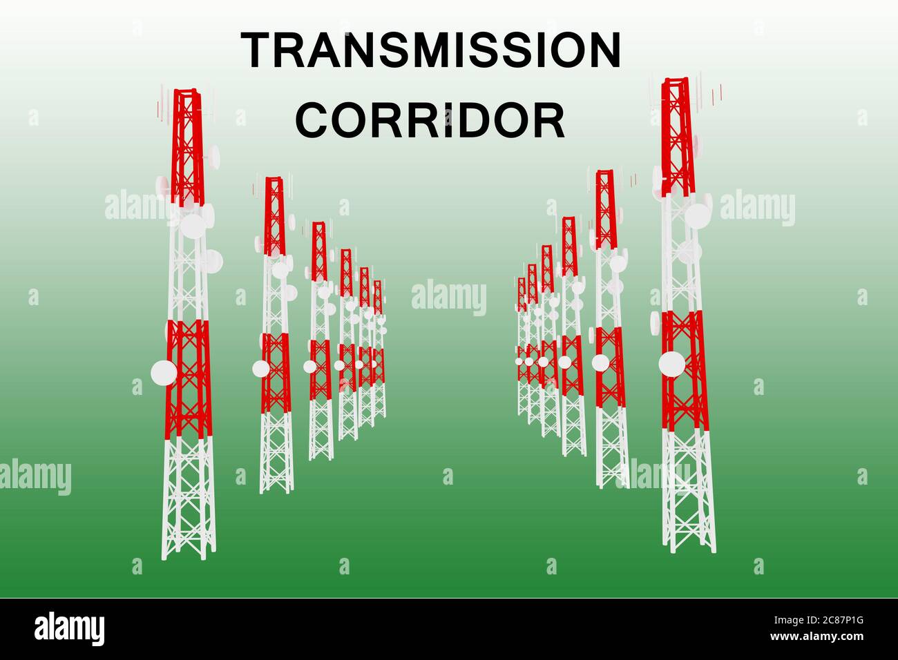 3D illustration of TRANSMISSION CORRIDOR script above two avenues of ...