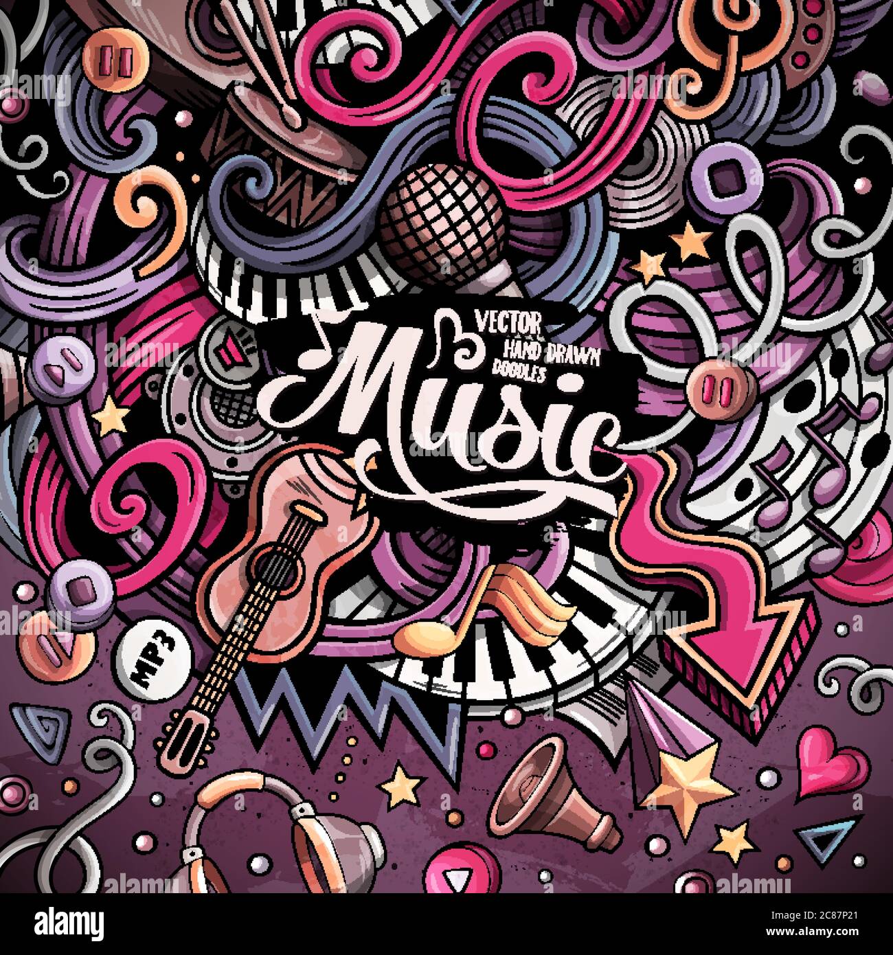 Cartoon hand-drawn doodles Musical illustration Stock Vector Image ...
