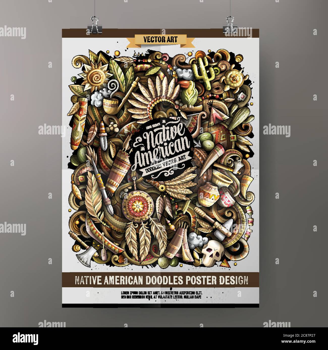 Cartoon colorful hand drawn doodles Native American poster Stock Vector ...