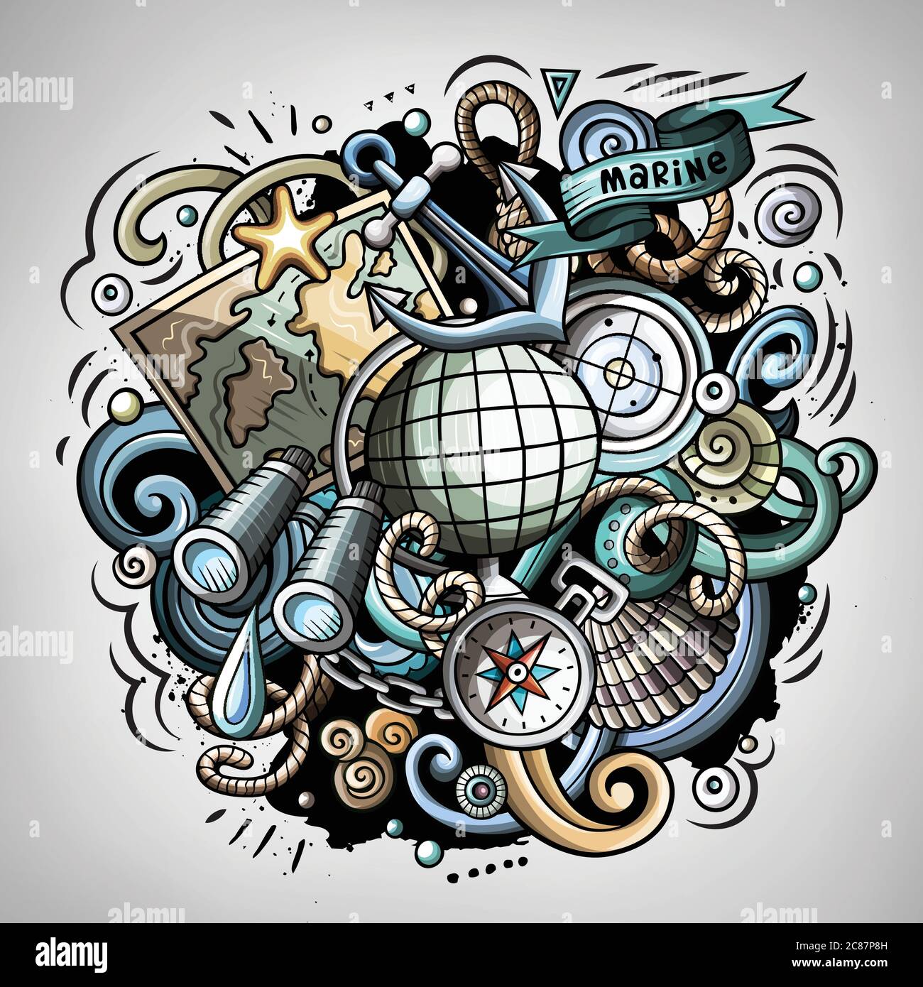 Nautical cartoon vector doodle illustration Stock Vector Image & Art ...