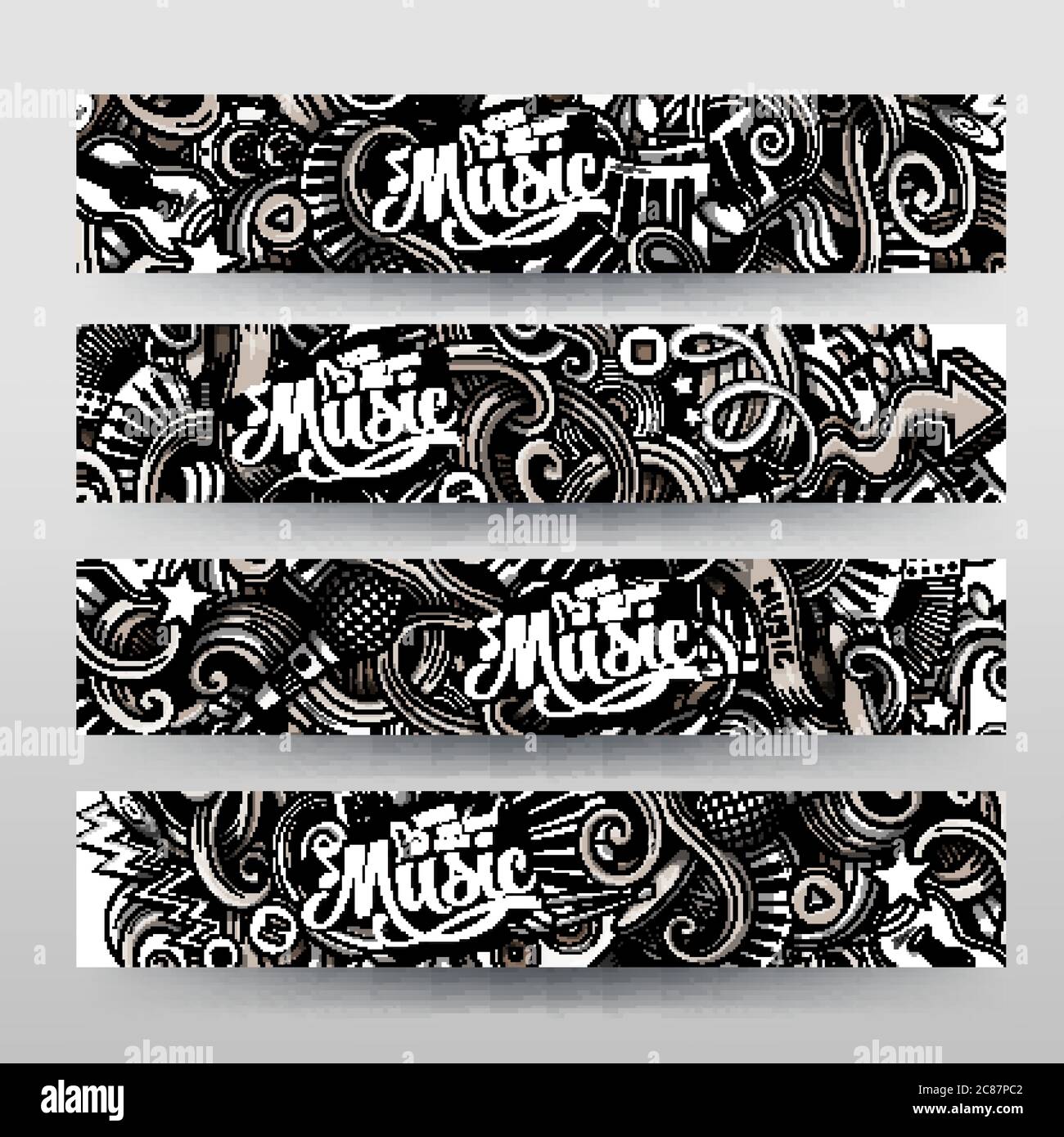 Cartoon monochrome vector doodles Music corporate identity Stock Vector ...