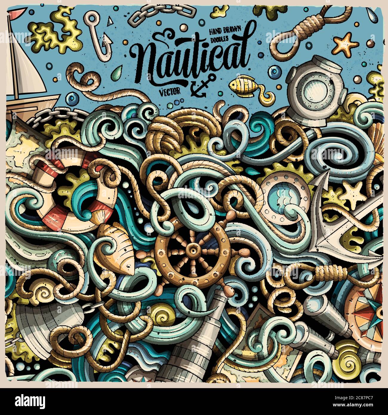 Cartoon vector nautical doodle frame Stock Vector Image & Art - Alamy