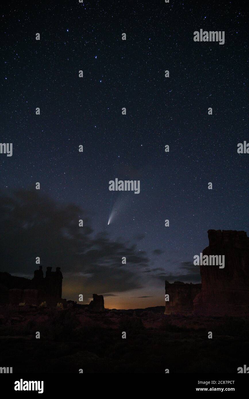 Comet Neowise over the Three Gossips and Sheep Rock in Arches National ...