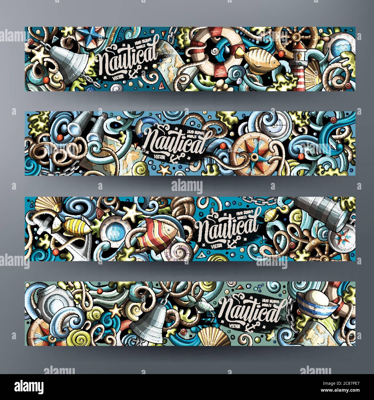 Cartoon vector nautical doodle banners Stock Vector Image & Art - Alamy