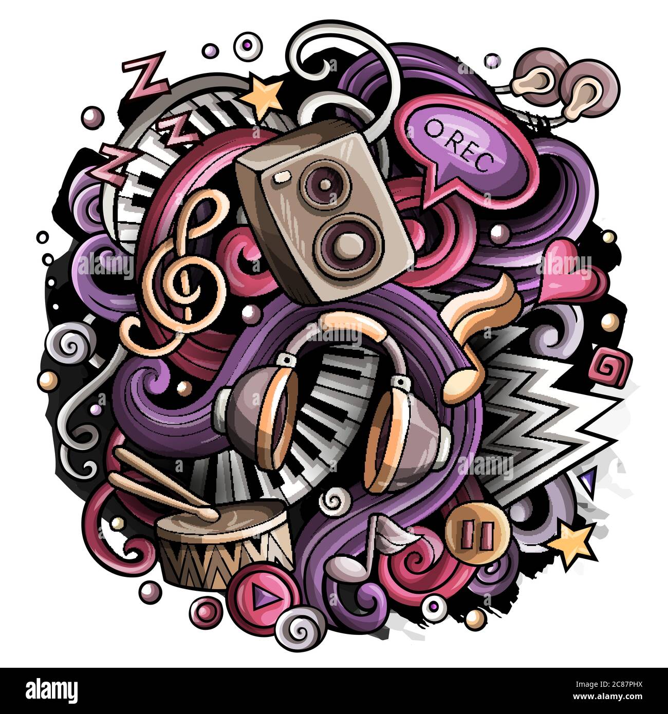Cartoon cute doodles Music illustration Stock Vector Image & Art - Alamy