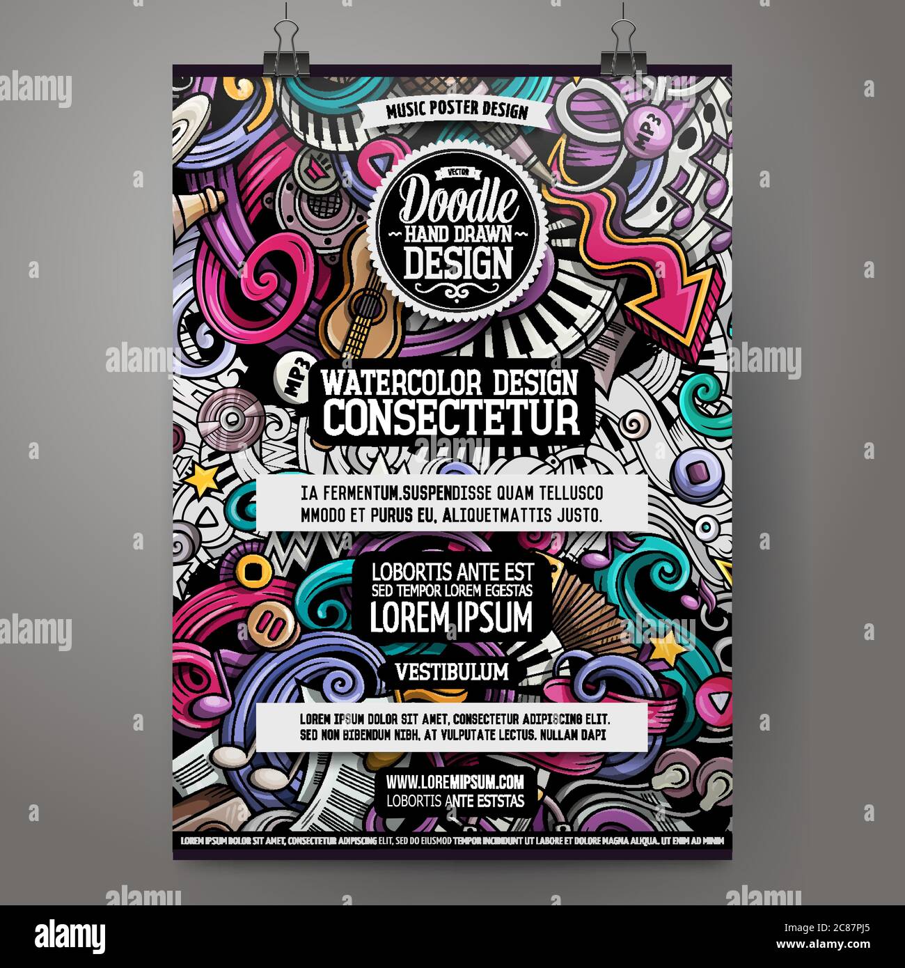 Cartoon hand drawn doodles Music poster design Stock Vector Image & Art ...