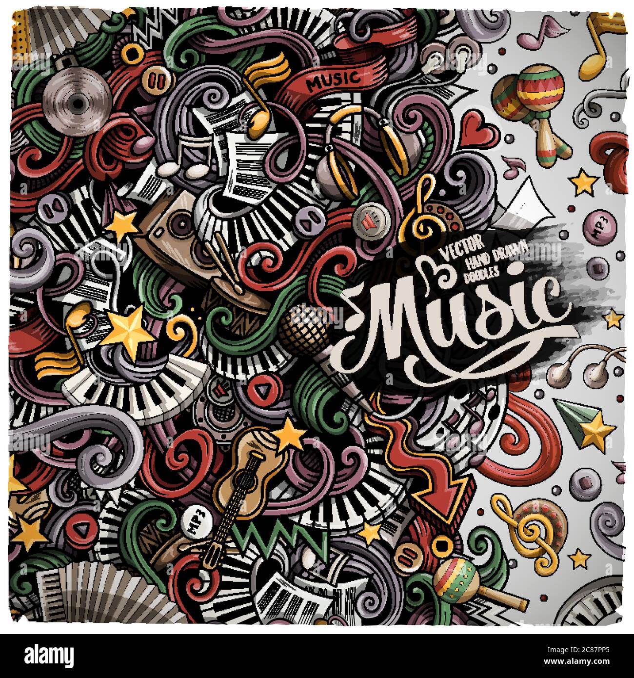 Cartoon hand-drawn doodles Musical illustration Stock Vector Image ...