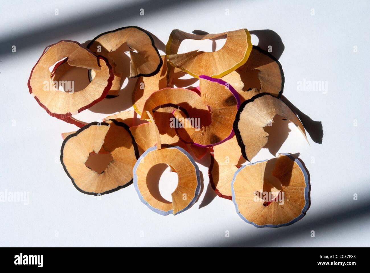 Trash obtained from sharpening crayons, waste of colorful wood from ...