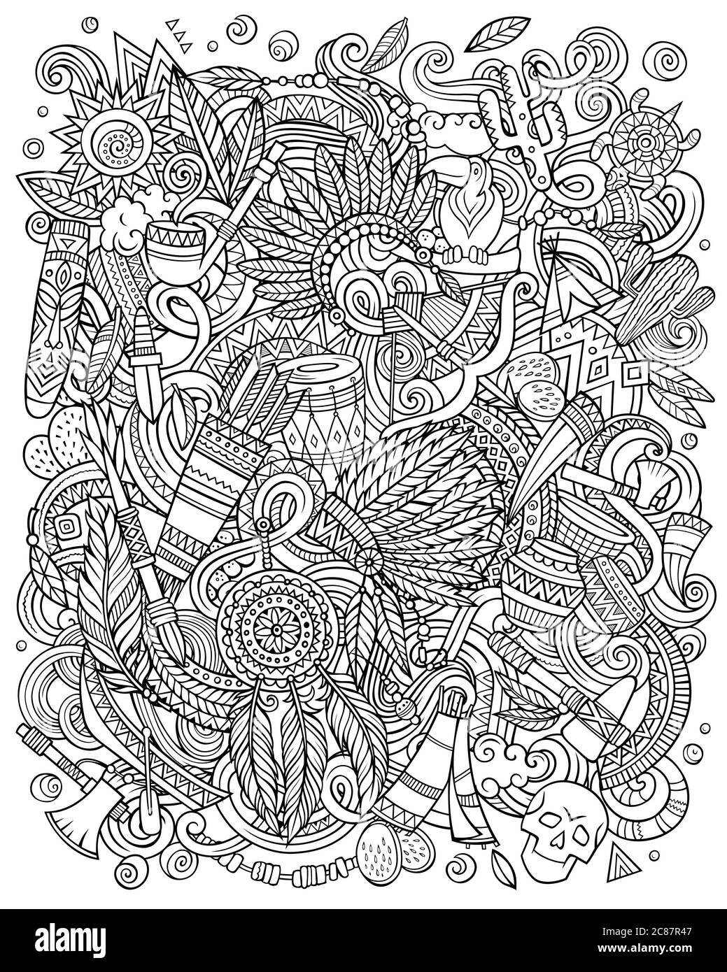Native American hand drawn vector doodles illustration Stock Vector ...