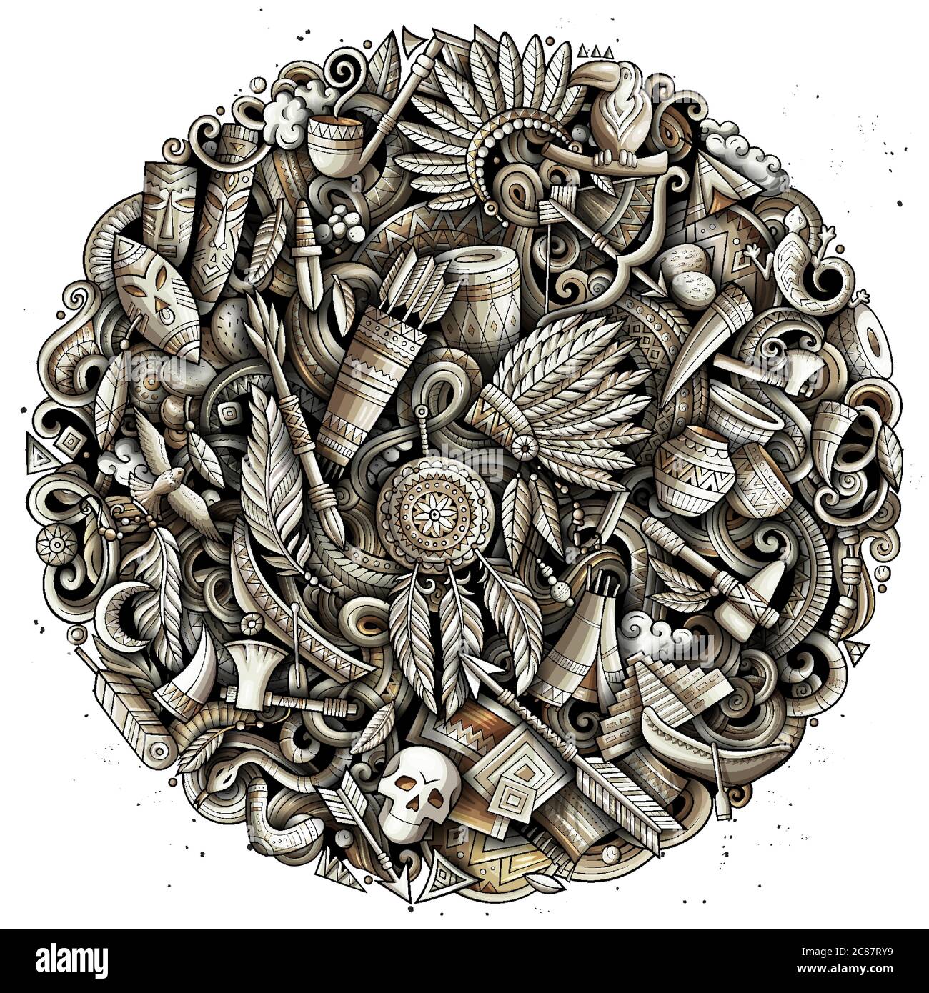 Native American hand drawn vector doodles illustration Stock Vector ...