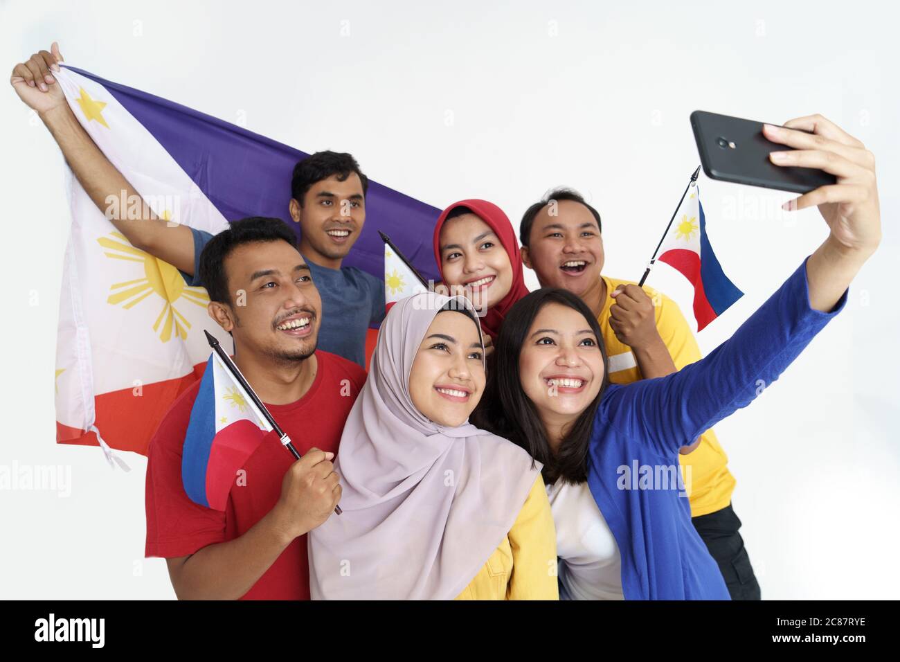 filipino supporter taking selfie self portrait together holding ...