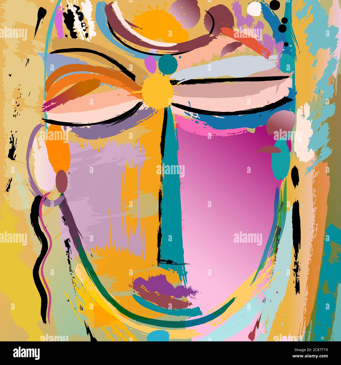beautiful woman's face, abstract vector art, vibrant colors and grungy ...