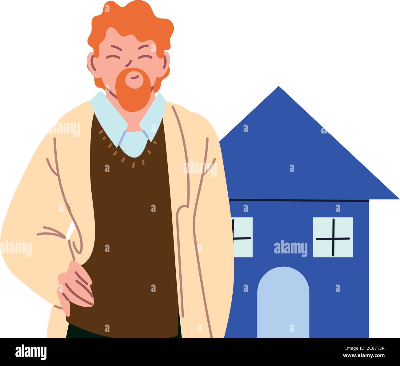 red hair man cartoon in front of house design, Male person people human ...