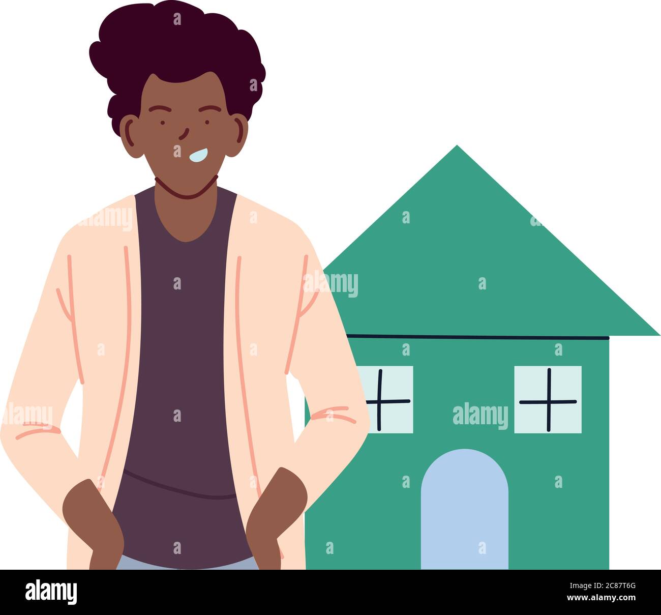 black man cartoon in front of house design, Male person people human ...