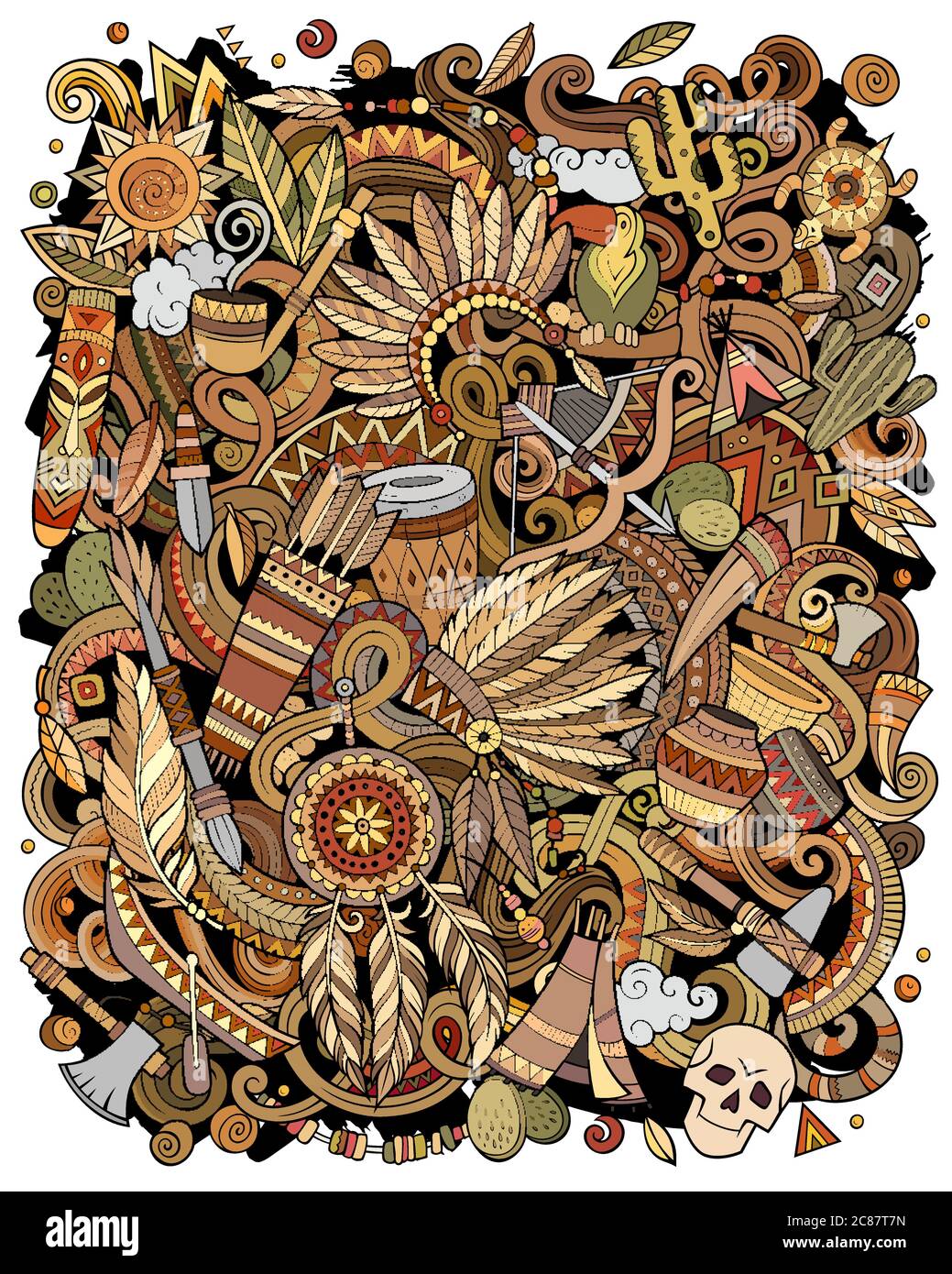 Native American hand drawn vector doodles illustration Stock Vector ...
