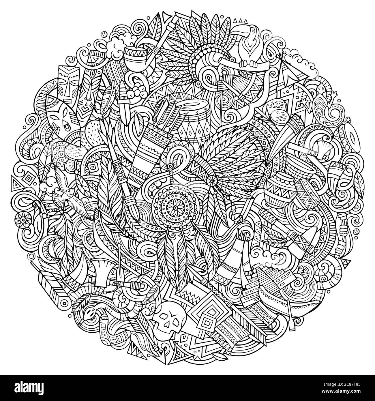 Native American hand drawn vector doodles illustration Stock Vector ...