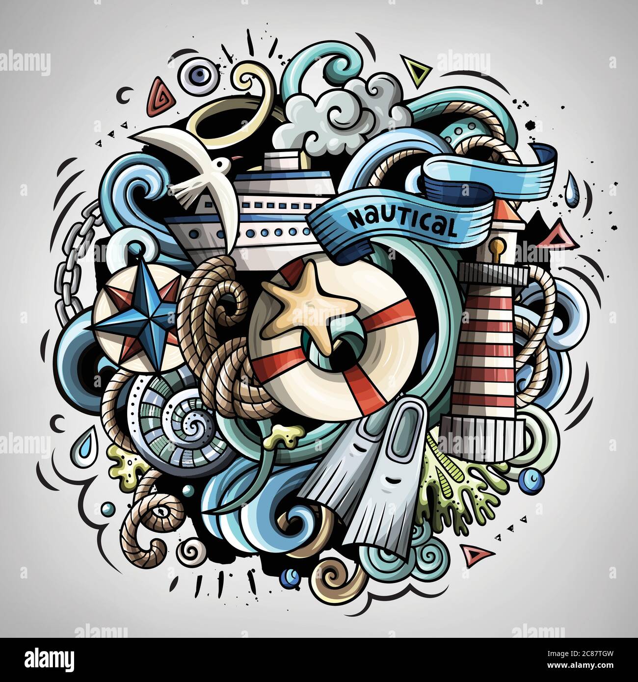 Nautical cartoon vector doodle illustration Stock Vector Image & Art ...