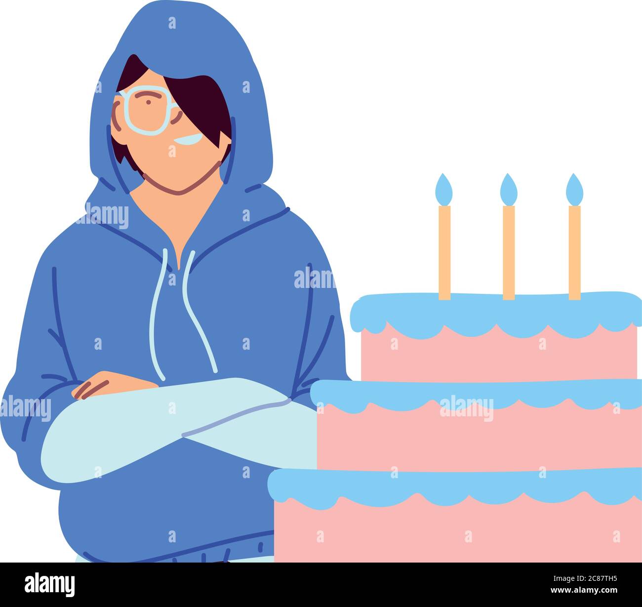 asian man cartoon with happy birthday cake design, Male person people ...