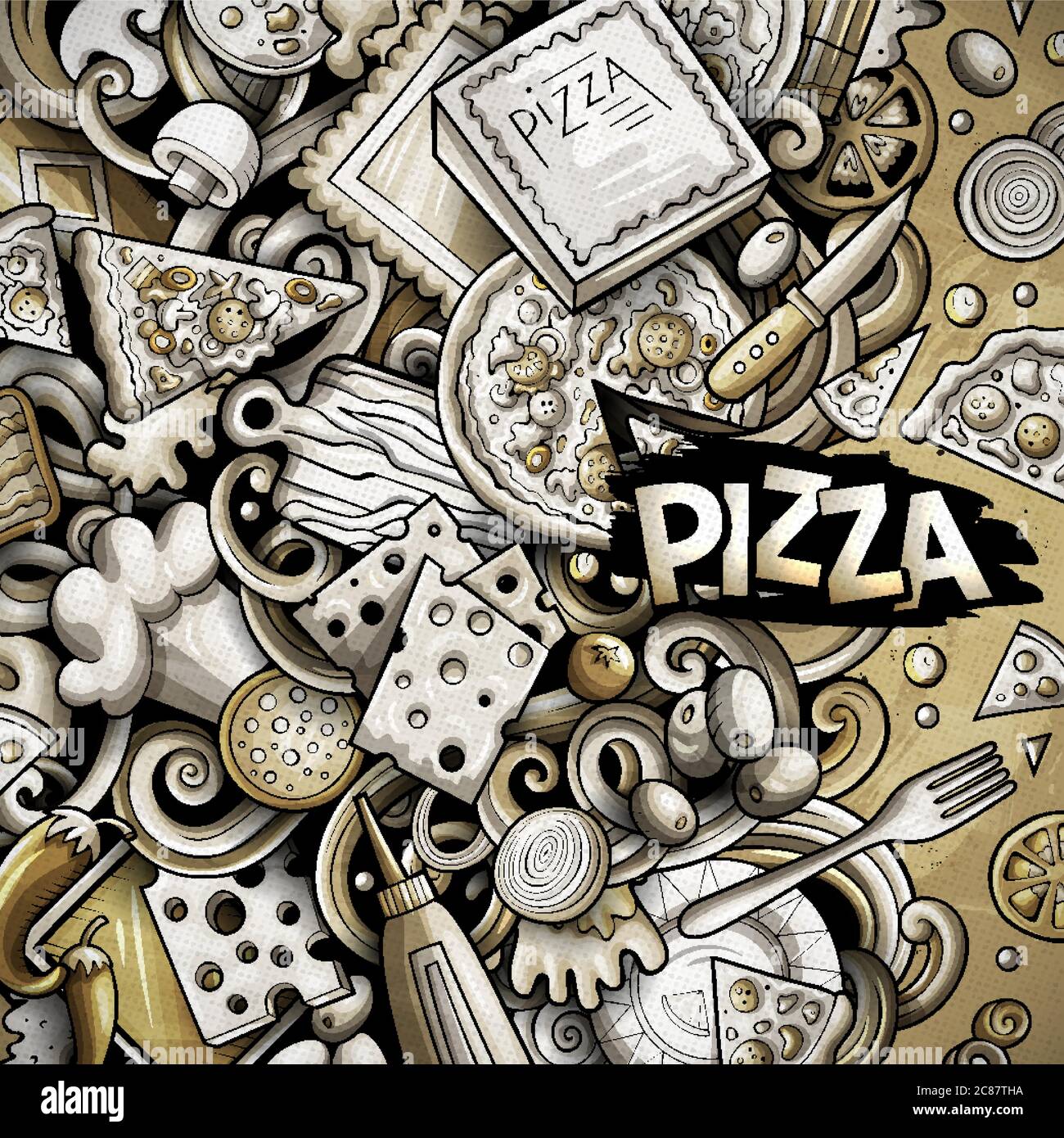 Cartoon vector doodles Pizza frame. Graphics pizzeria funny border Stock Vector Image & Art - Alamy