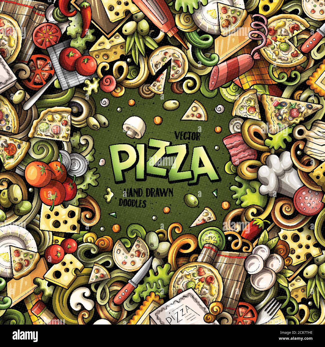 Cartoon vector doodles Pizza frame Stock Vector Image & Art - Alamy