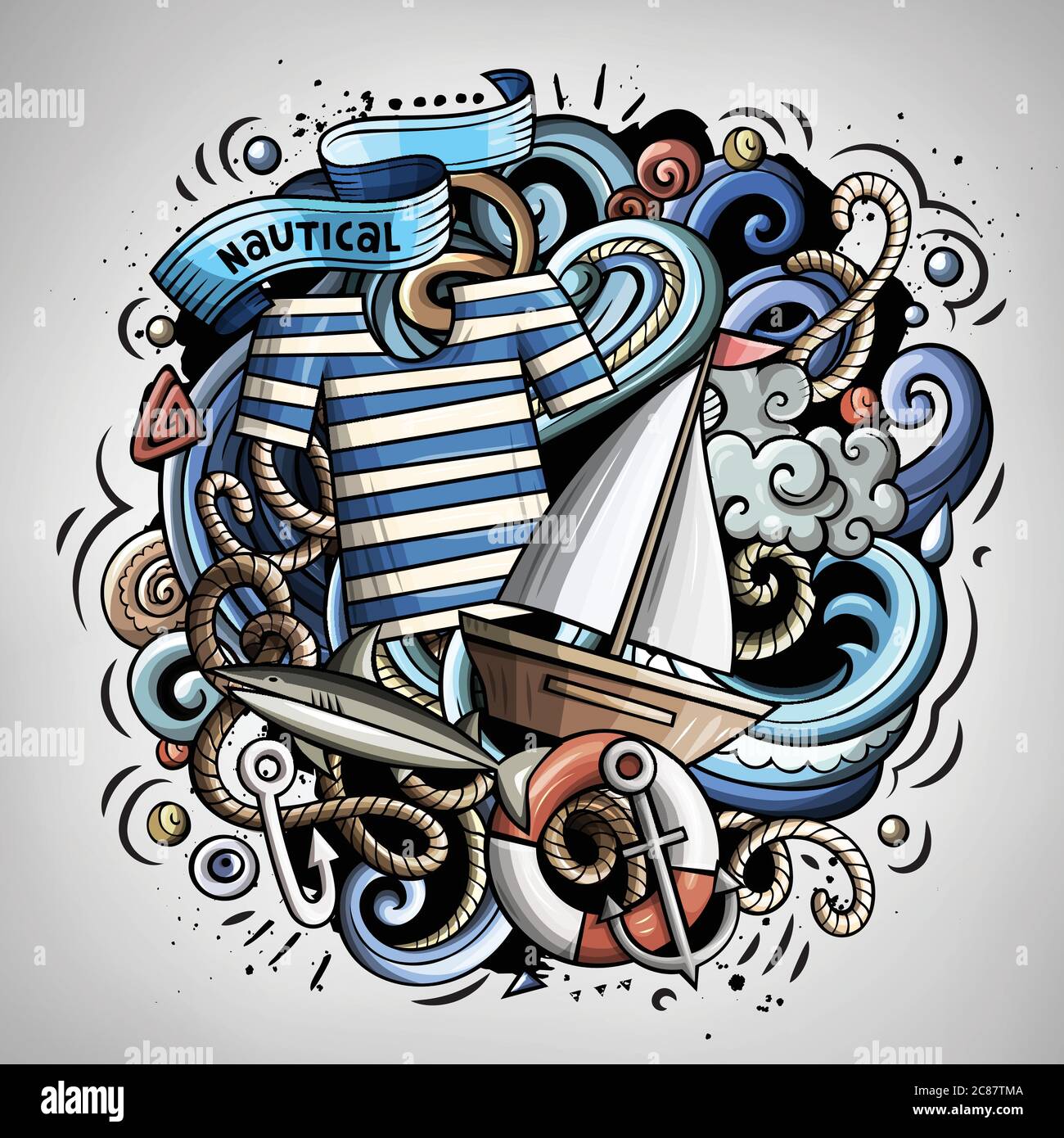 Nautical cartoon vector doodle illustration Stock Vector Image & Art ...