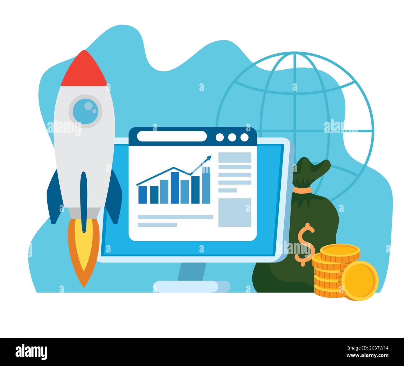 business start up concept, banner, business object startup process ...