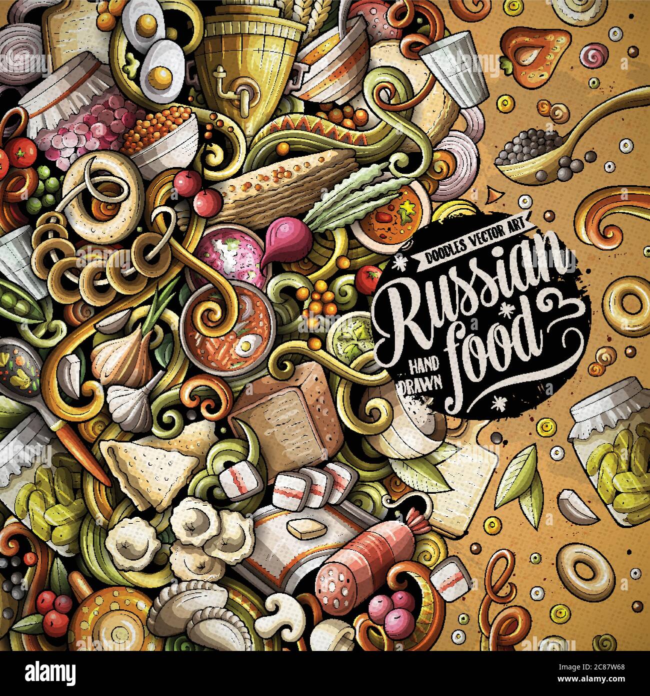 Cartoon vector doodles Russian food frame Stock Vector Image & Art - Alamy