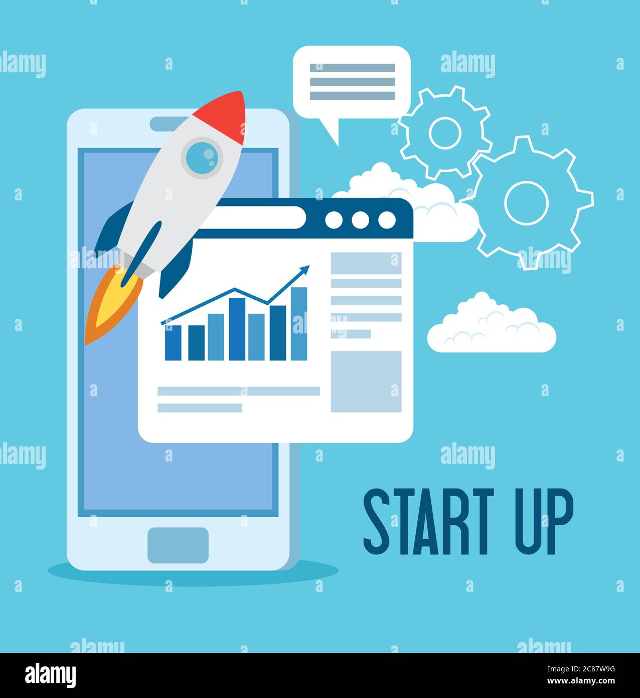 business start up concept, banner, business object startup process ...