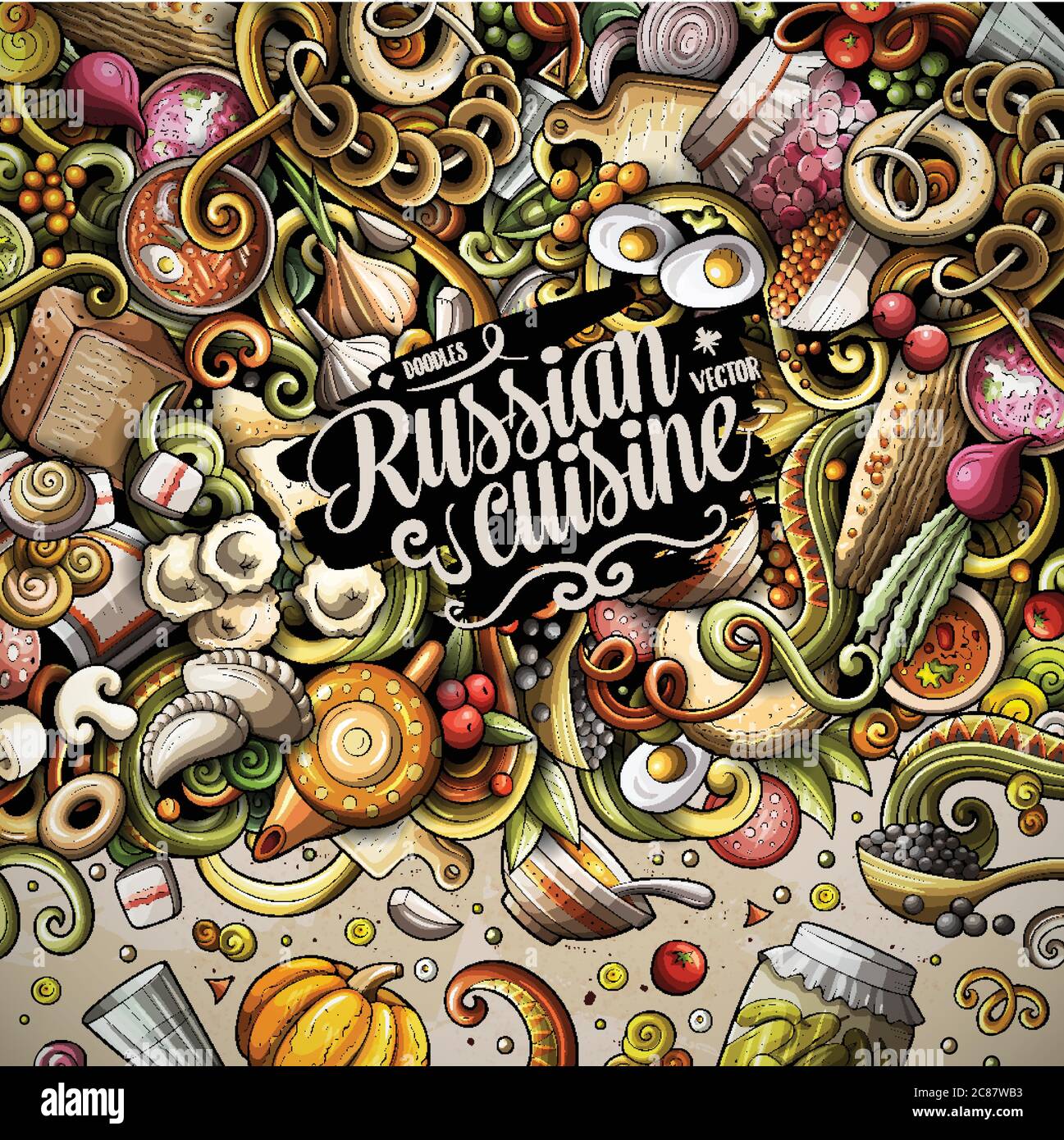 Cartoon vector doodles Russian food frame Stock Vector Image & Art - Alamy