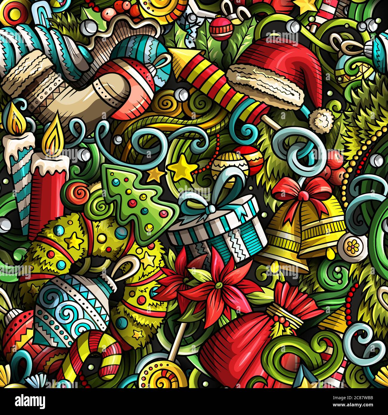 Cartoon cute doodles New Year seamless pattern Stock Vector Image & Art ...