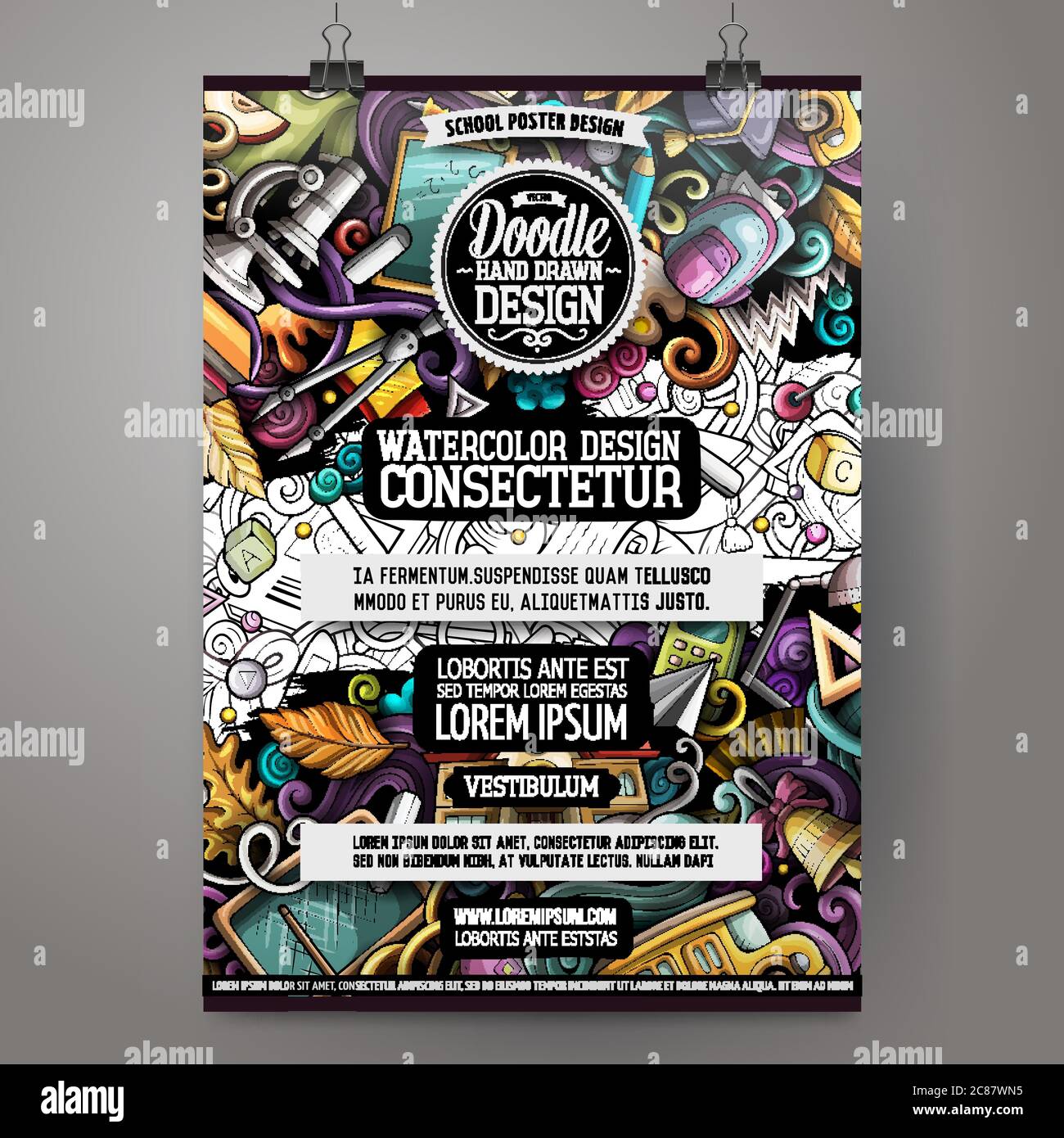 Cartoon hand drawn doodles School poster design Stock Vector Image ...