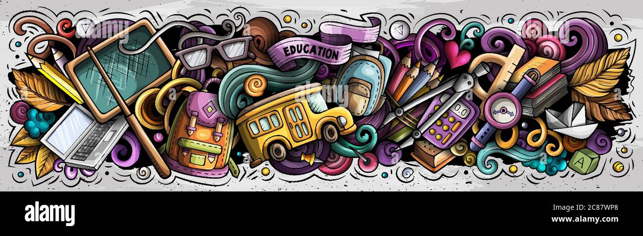 Cartoon cute doodles School banner design. Colorful illustration Stock ...