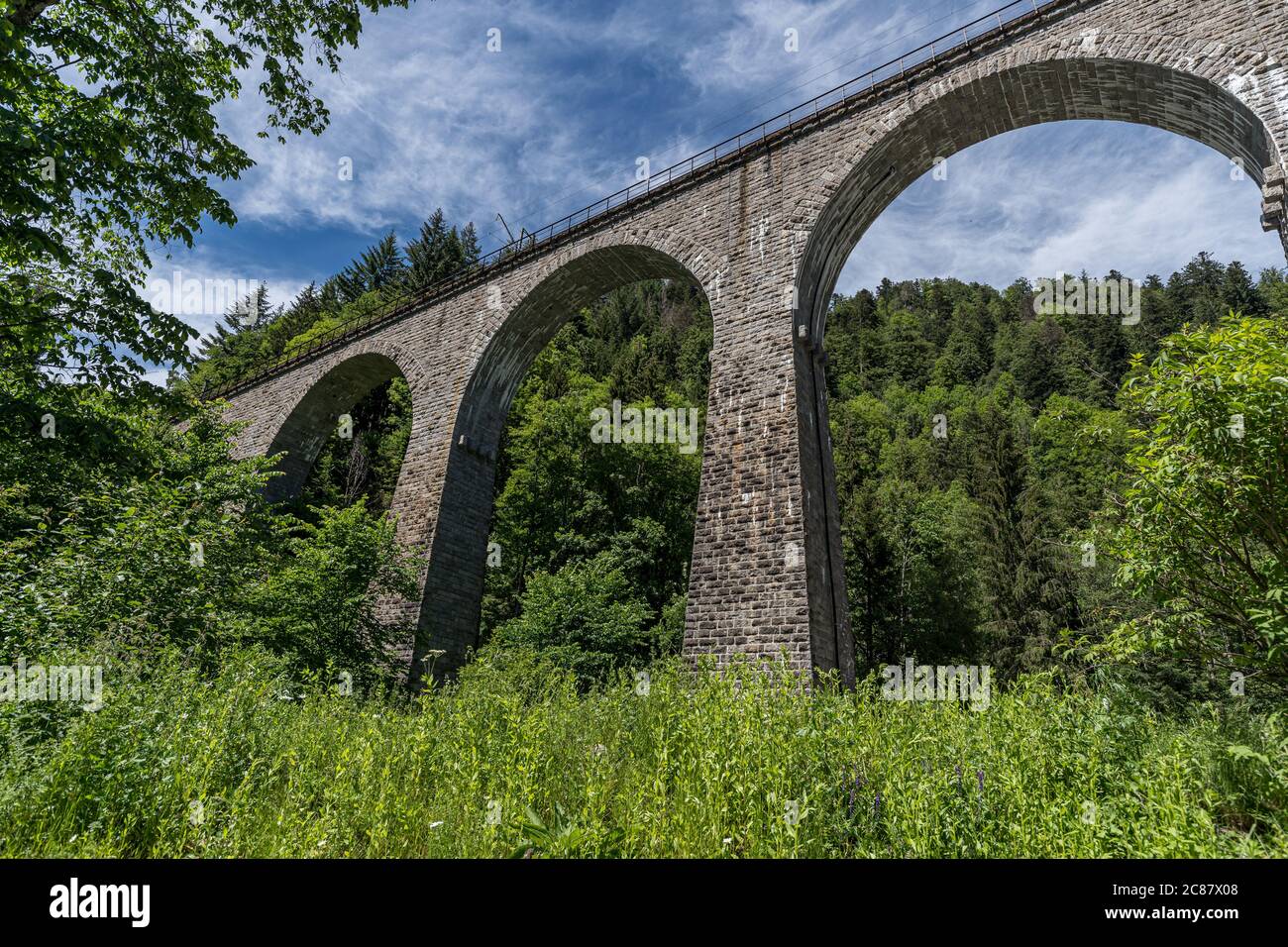 Spectacular view of the old railway bridge at the Ravenna gorge viaduct ...