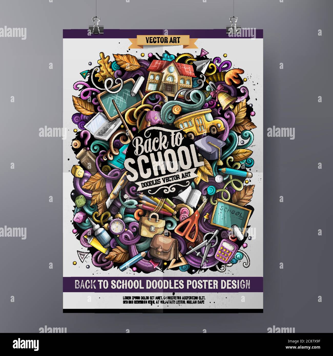 Cartoon hand drawn doodles School poster design Stock Vector Image ...