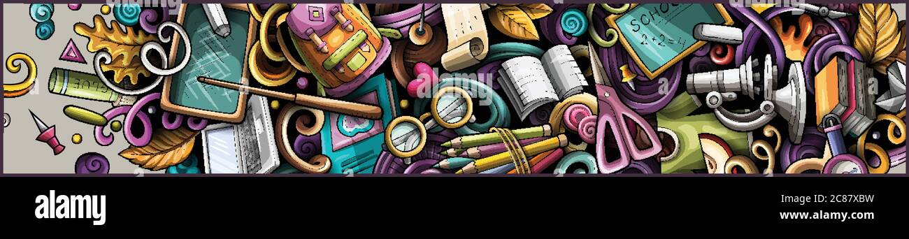 Cartoon cute colorful hand drawn doodles School background Stock Vector ...