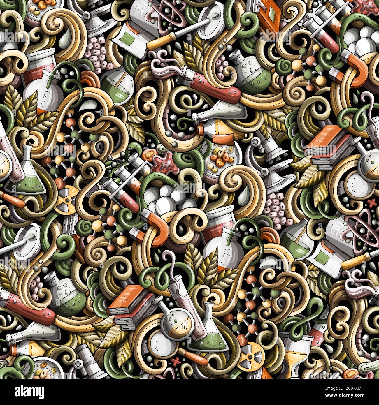 Cartoon cute doodles hand drawn Science seamless pattern Stock Vector ...