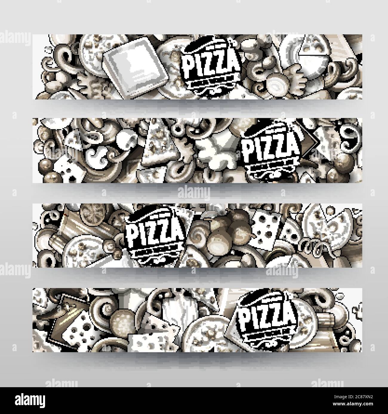 Cartoon graphics vector hand drawn doodles Pizza banners Stock Vector ...