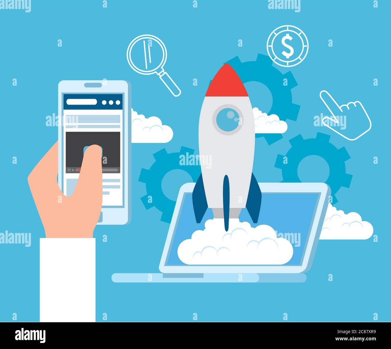 business start up concept, banner, business object startup process ...