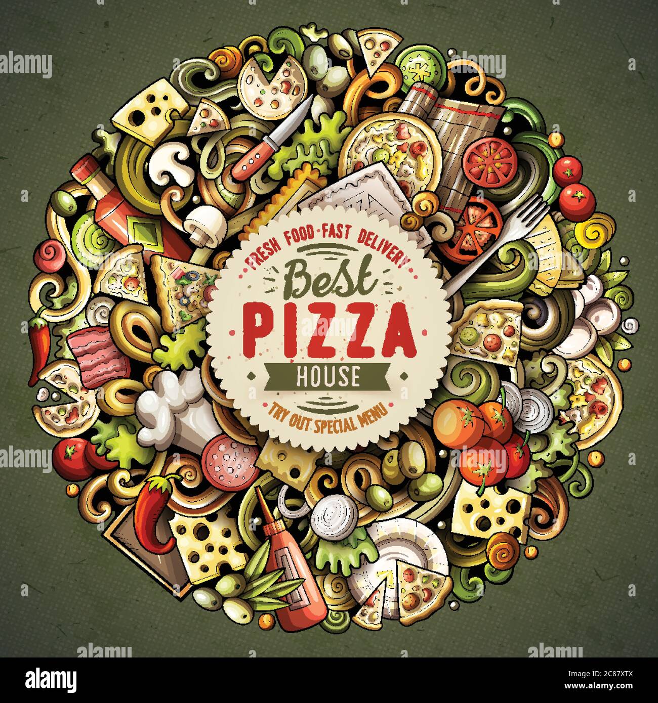 Cartoon vector doodles Pizza illustration Stock Vector Image & Art - Alamy