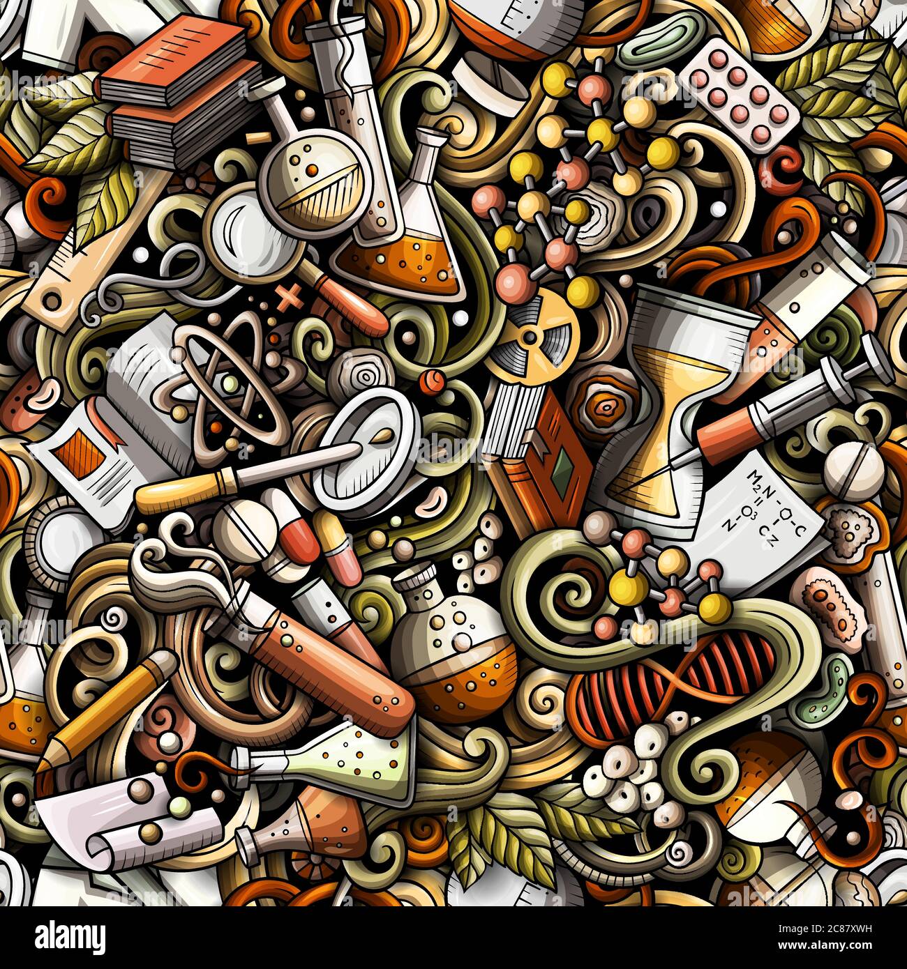 Science hand drawn doodles seamless pattern Stock Vector Image & Art ...