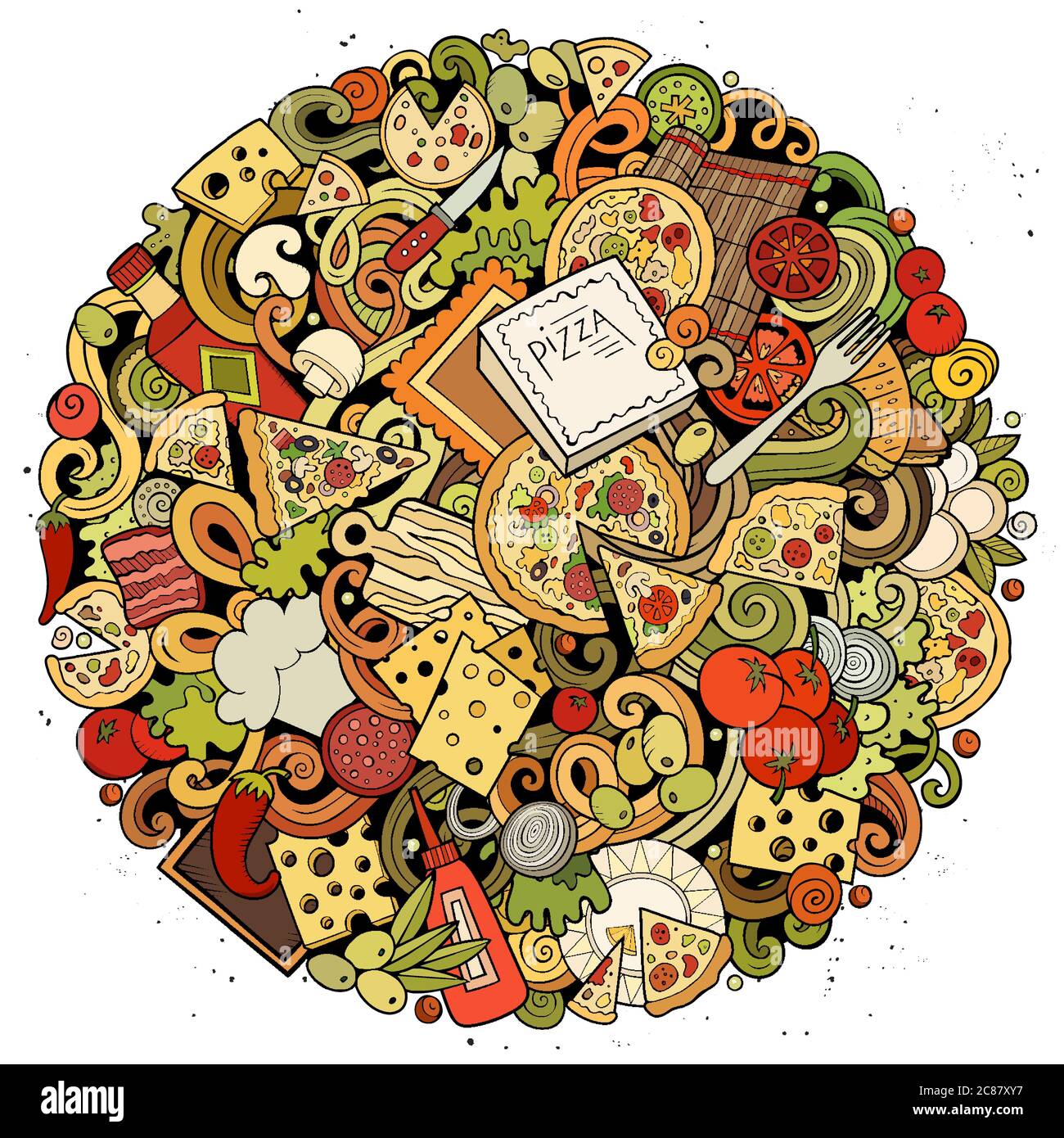 Cartoon vector doodles Pizza illustration Stock Vector Image & Art - Alamy