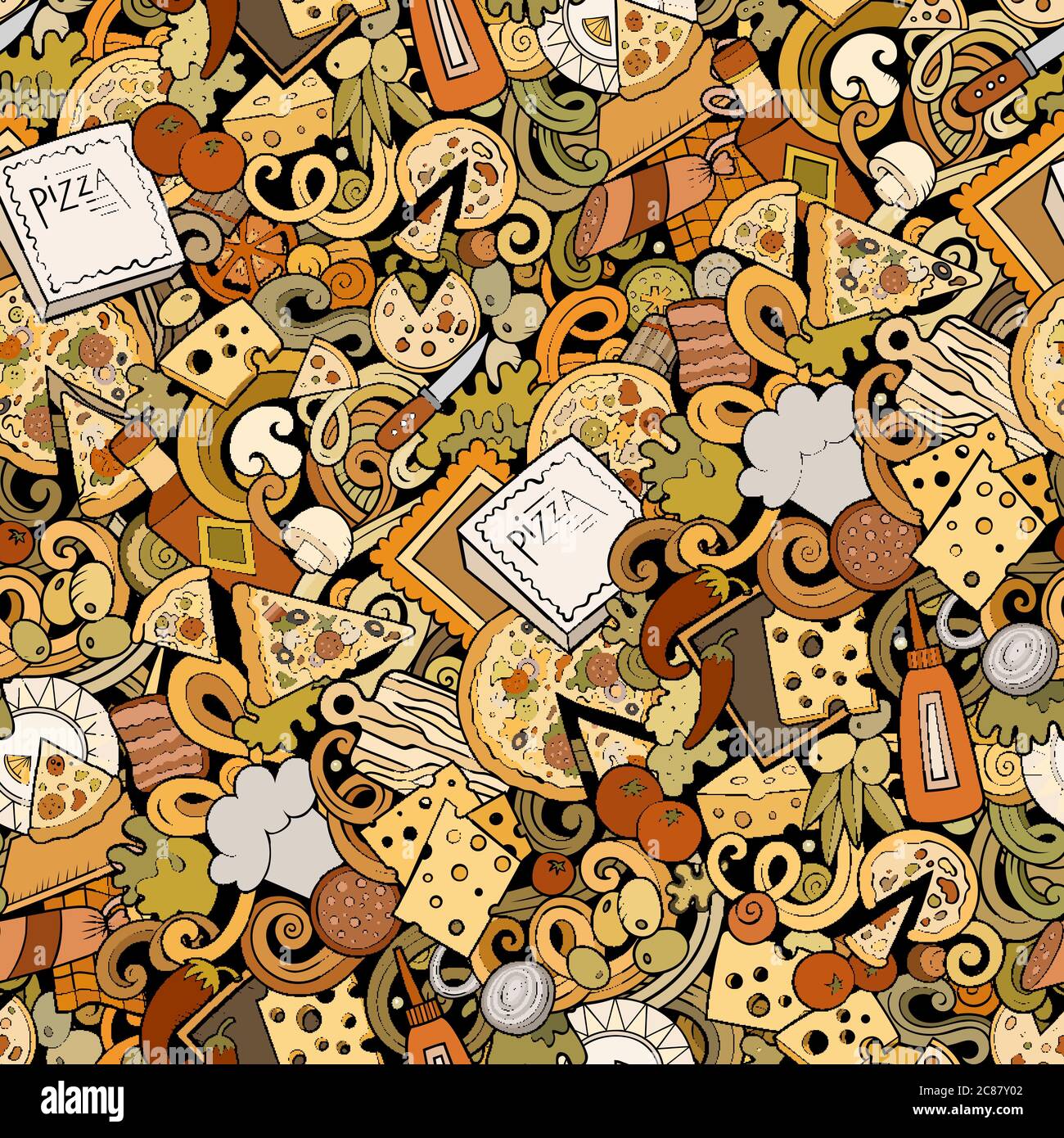 Cartoon cute doodles hand drawn Pizza seamless pattern Stock Vector ...